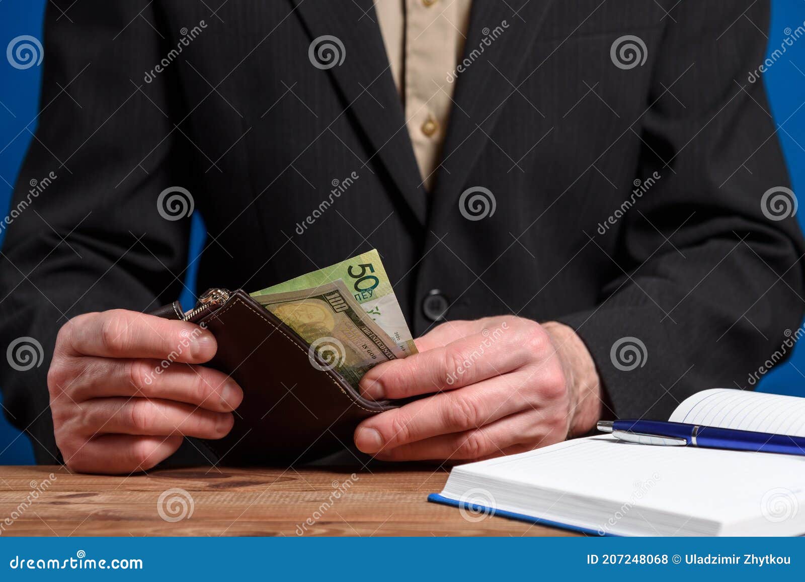 A Man in a Suit Holds a Wallet. Stock Photo - Image of banking, ideas ...
