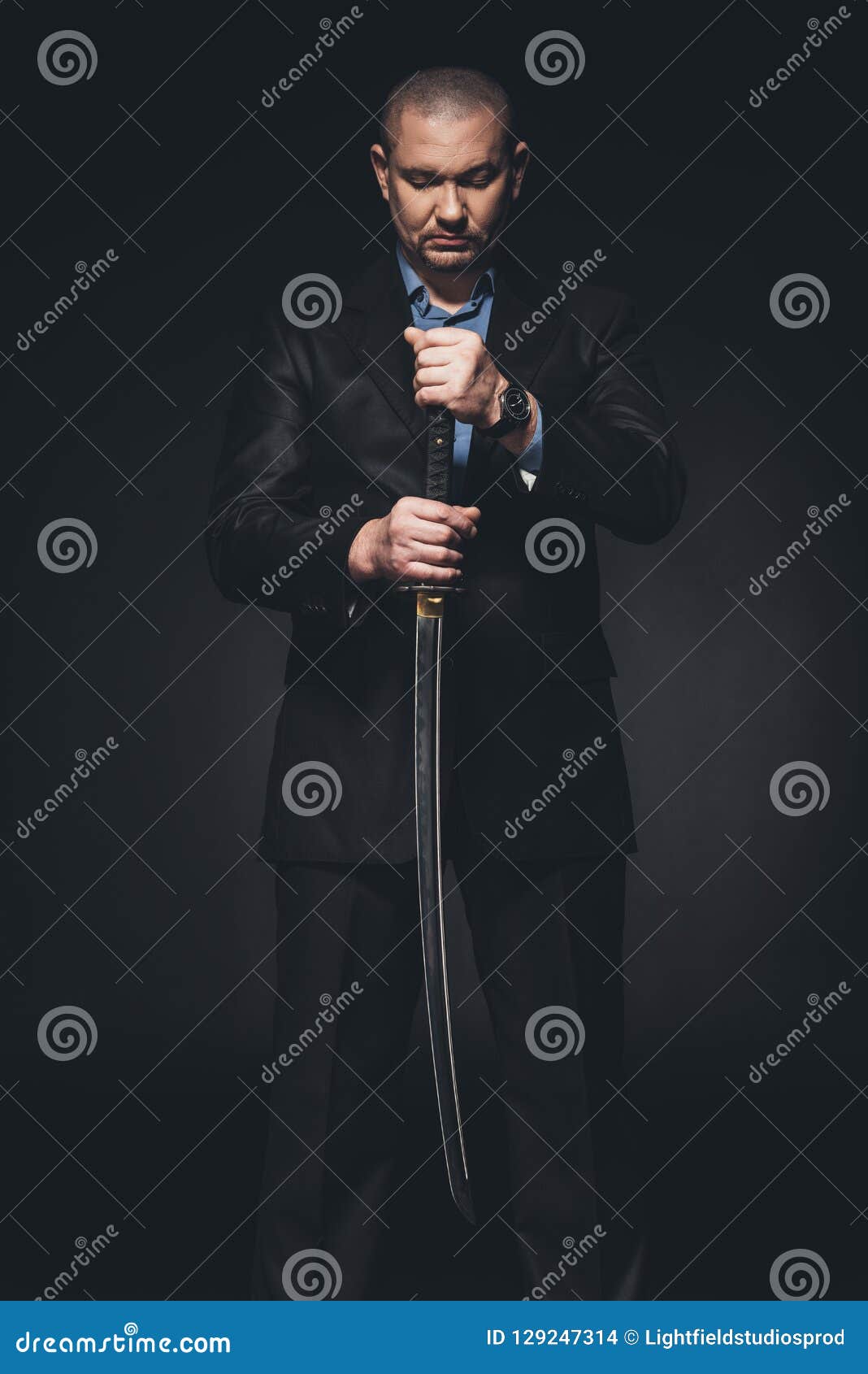 Man in Suit with Japanese Katana Sword Stock Photo - Image of katana ...