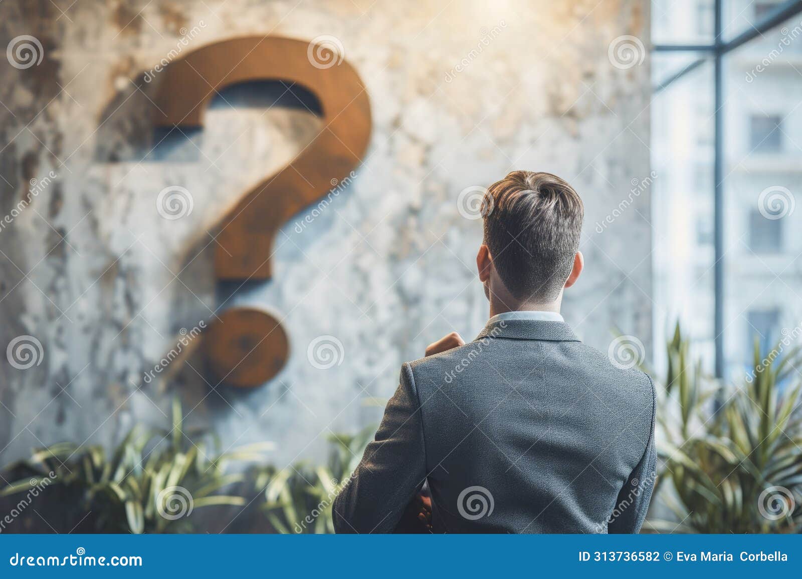 A Man in a Suit is Looking at a Question Mark Stock Photo - Image of ...