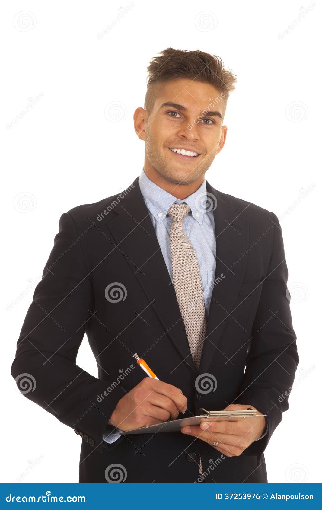Man in Suit with Notepad is Looking Stock Photo - Image of isolated ...