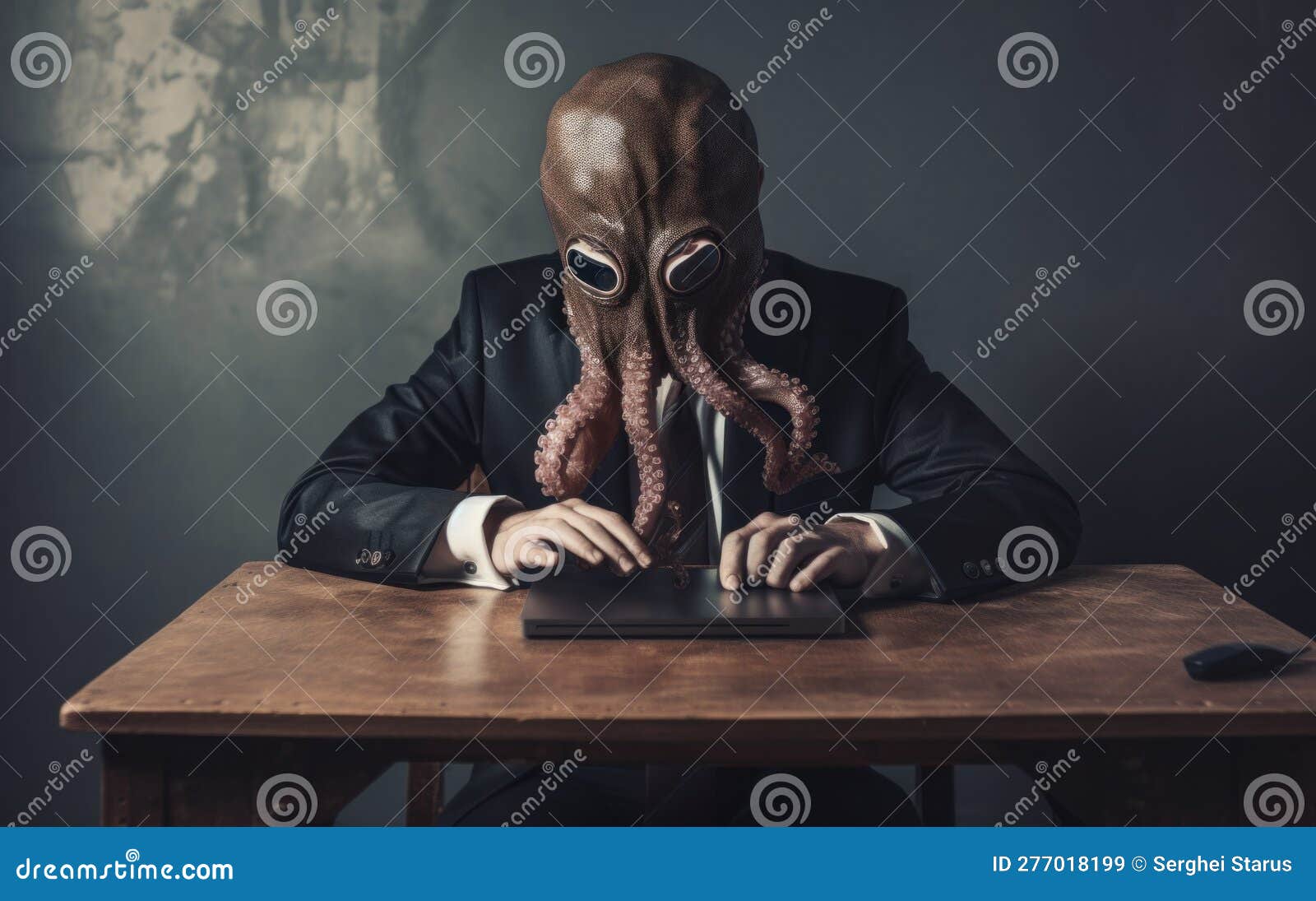 A Man in a Suit with an Octopus Mask Sitting at a Table. AI Generative ...