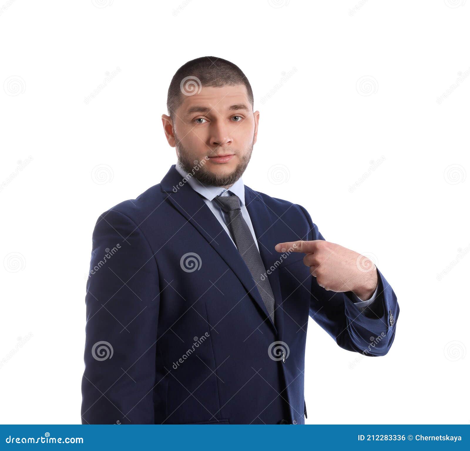 Man in Suit Pointing at Himself on White Background Stock Photo - Image ...