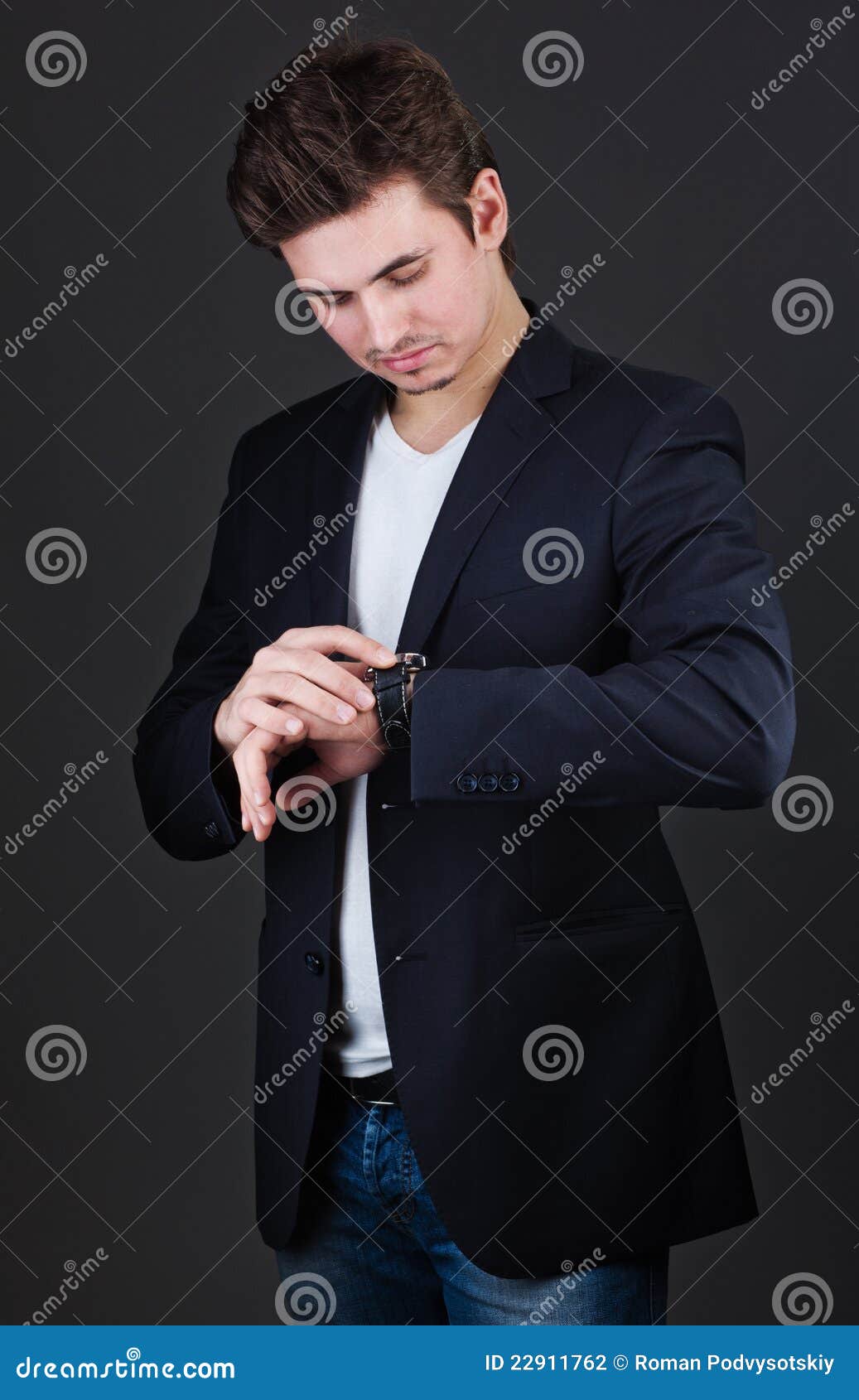 Man in Suit Pointing at Watch Stock Photo - Image of attractive ...