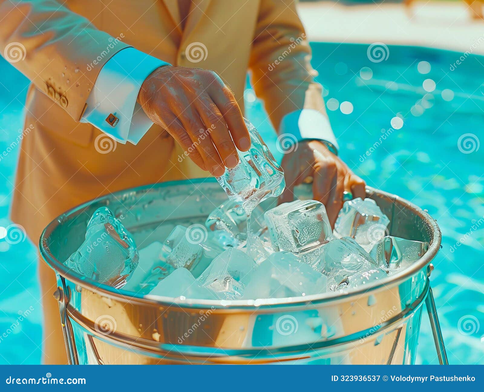A Man in a Suit Pouring Ice into a Bucket Stock Image - Image of pool ...