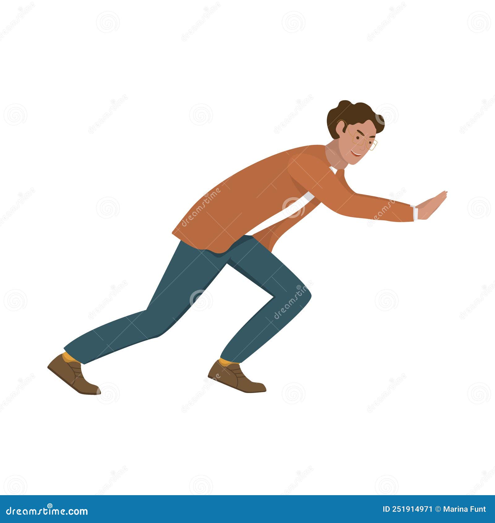 A Man in a Suit is Pushing Something. Person Manager in the Pose of ...