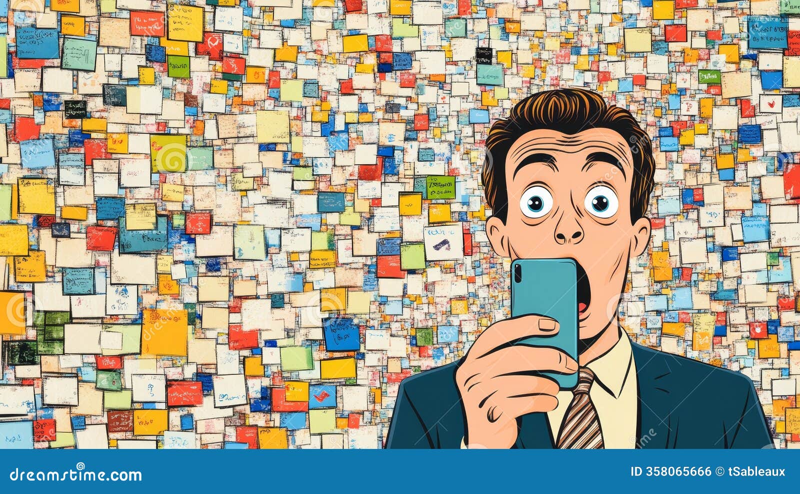 Man in Suit Reacts with Confusion As His Phone Displays a Chaotic Array ...