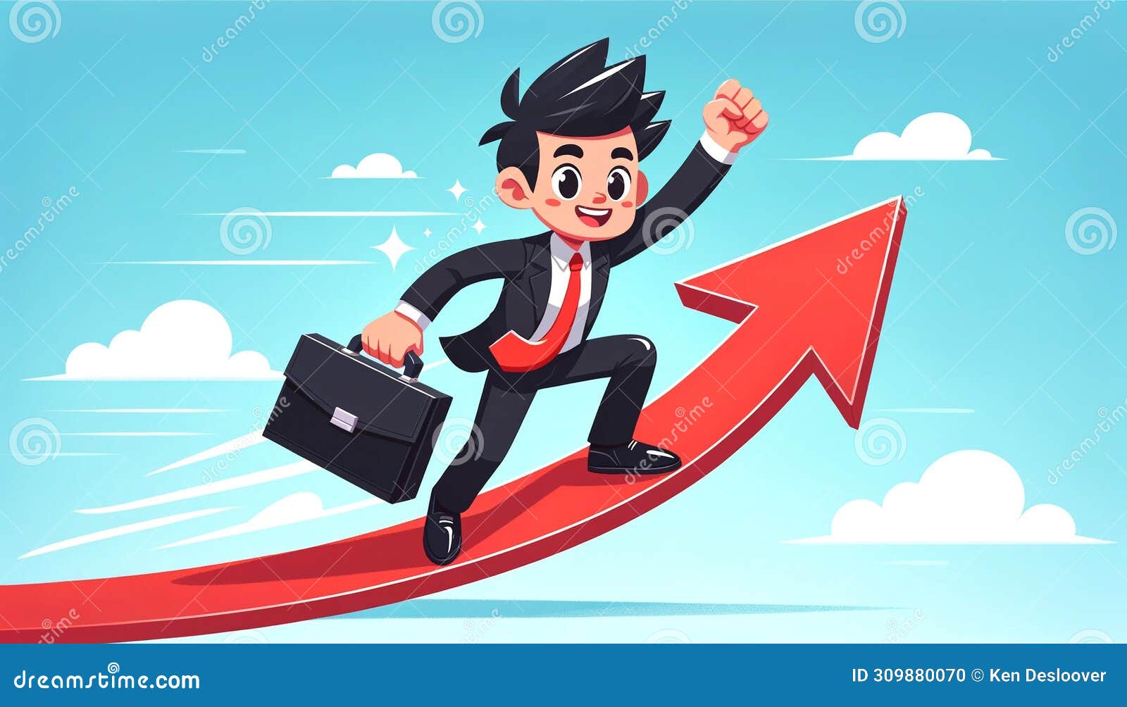 Man in Suit Running on a Red Arrow Going Upwards Stock Photo - Image of ...