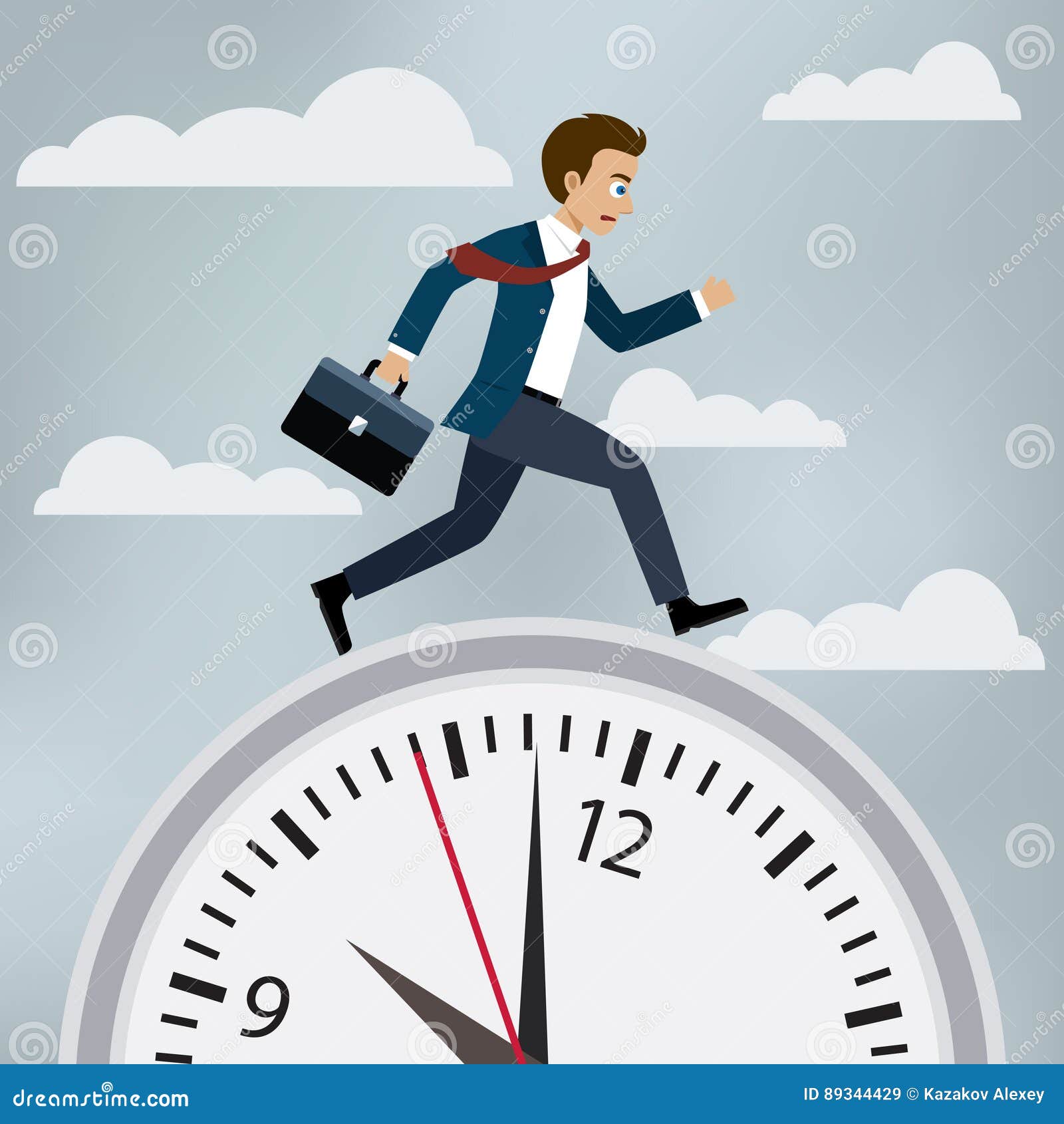 Man in suit runs to work. stock vector. Illustration of work - 89344429