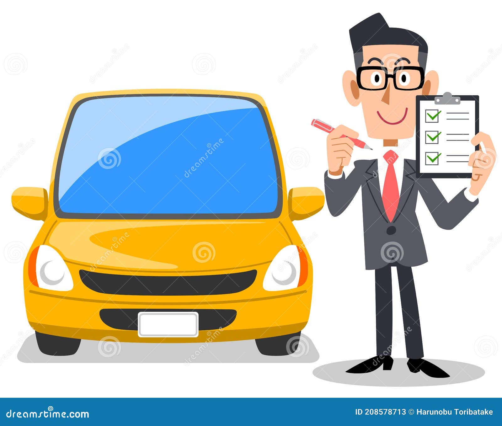A Man in a Suit Showing a Checklist and a Car Stock Vector ...
