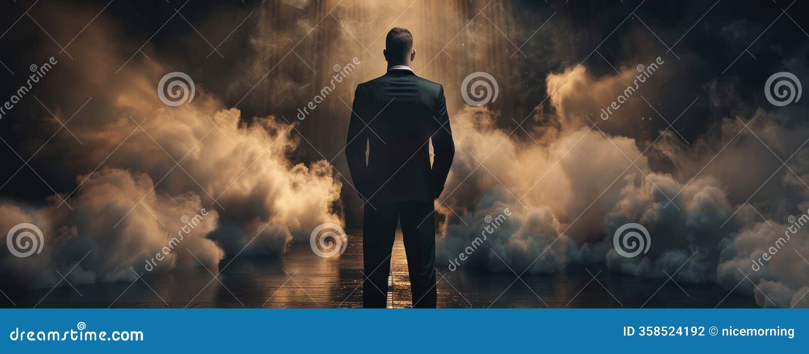 A Man in Suit Standing Confidently in the Mist. Created by Generative ...