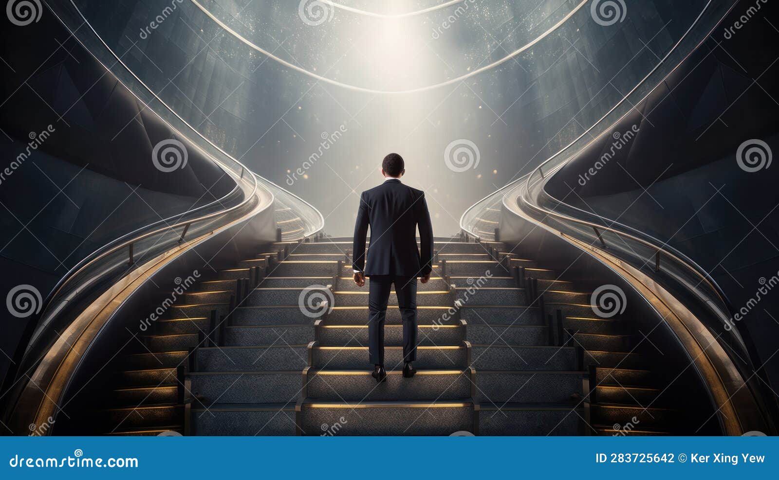 A Man in a Suit is Standing on a Staircase Stock Illustration ...
