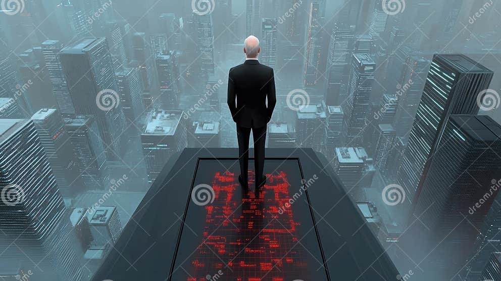 A Man in a Suit Standing on Top of an Elevator, AI Stock Image - Image ...