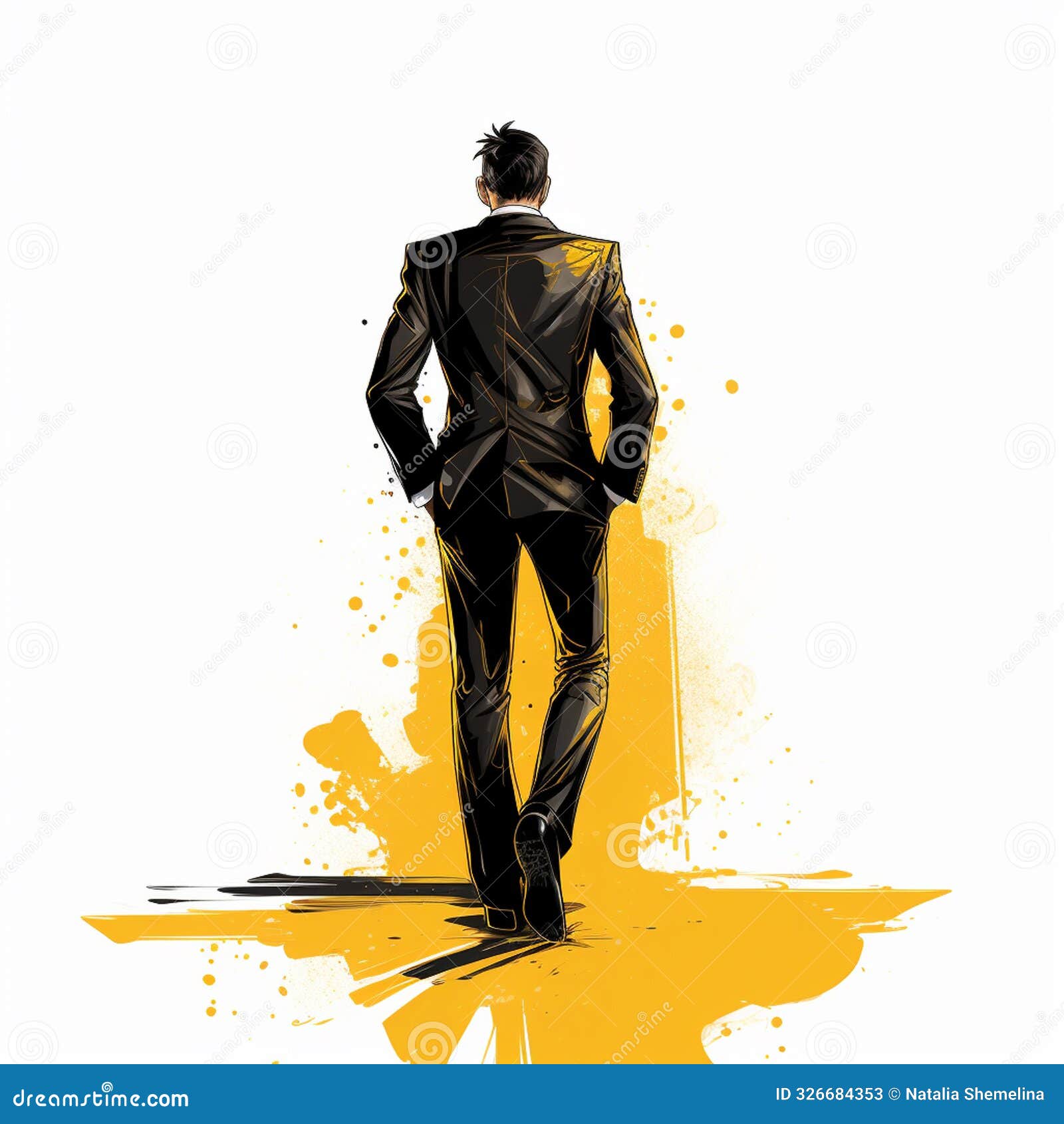 A Man in a Suit Stands Back on the White Background, Comic Drawing ...