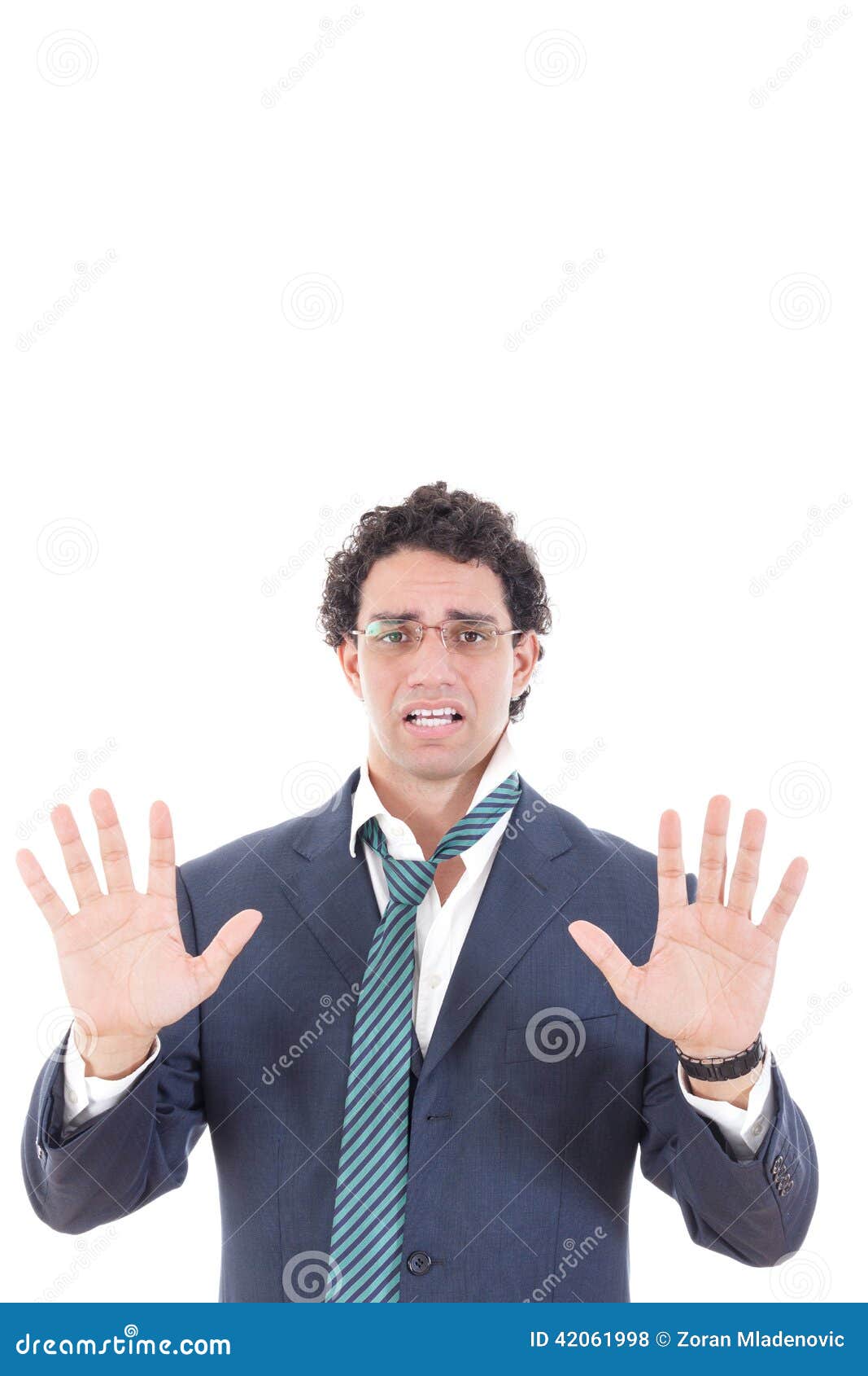 Man in a Suit Surrender with Hid Both Hands Stock Photo - Image of head ...