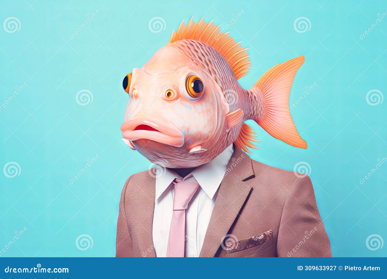 Man in Suit and Tie Wearing Fish Mask Stock Image - Image of posing ...