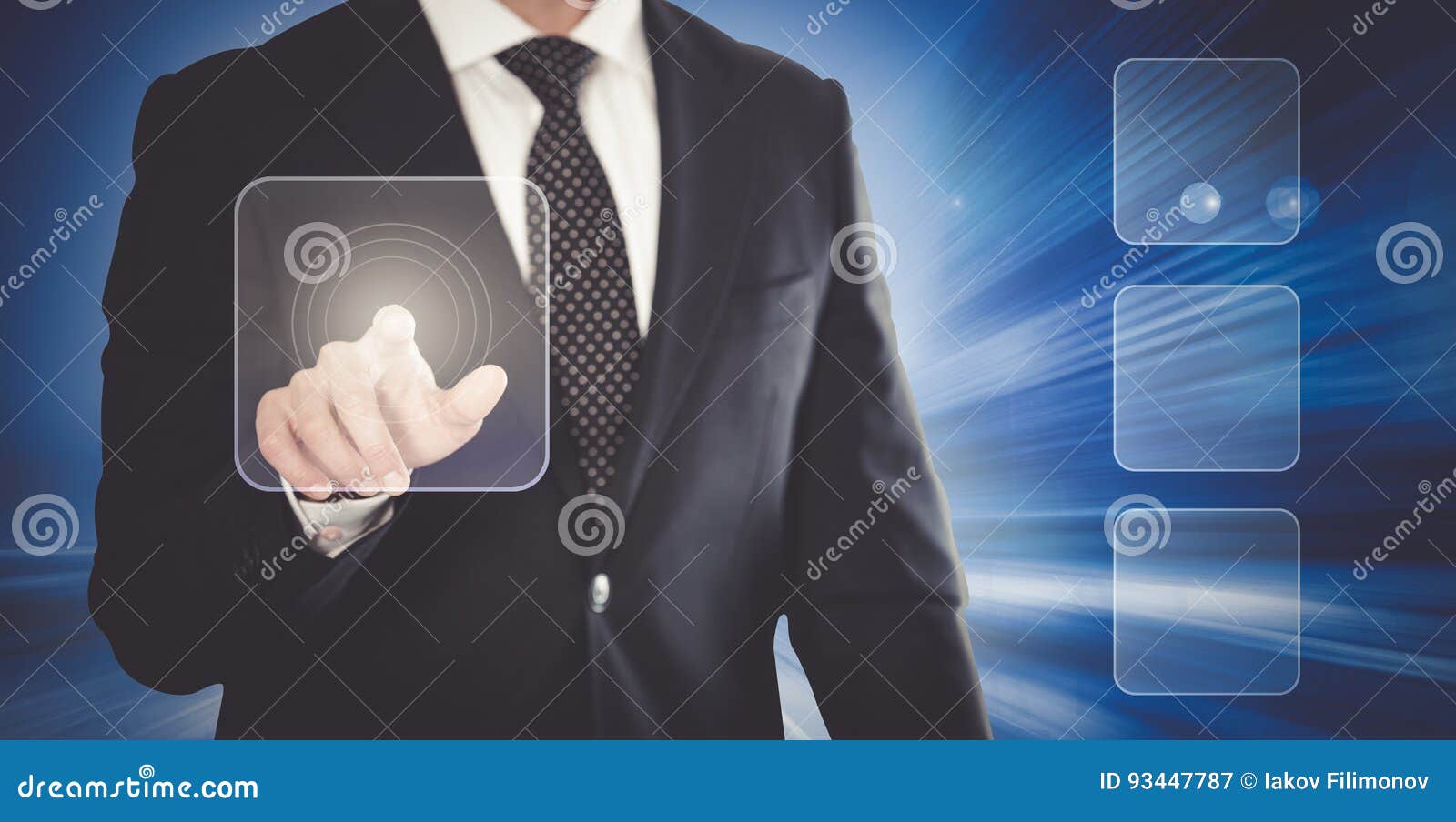 Man in Suit Touching Screen Stock Image - Image of finger ...