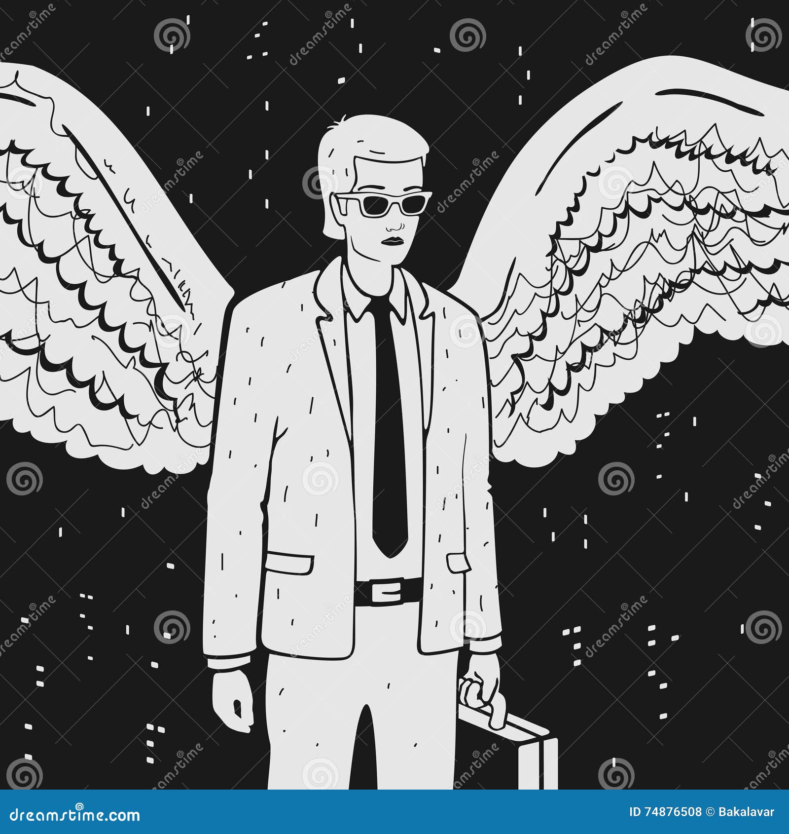 Man in a suit with wings stock vector. Illustration of worker - 74876508