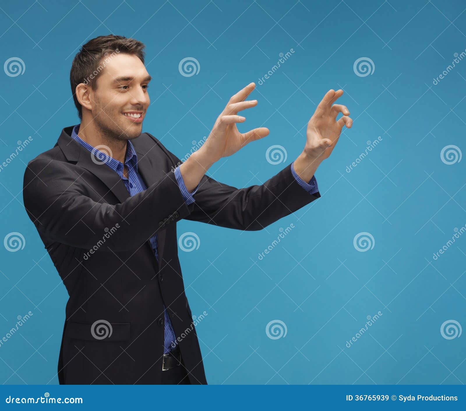 Man in Suit Working with Something Imaginary Stock Image - Image of ...