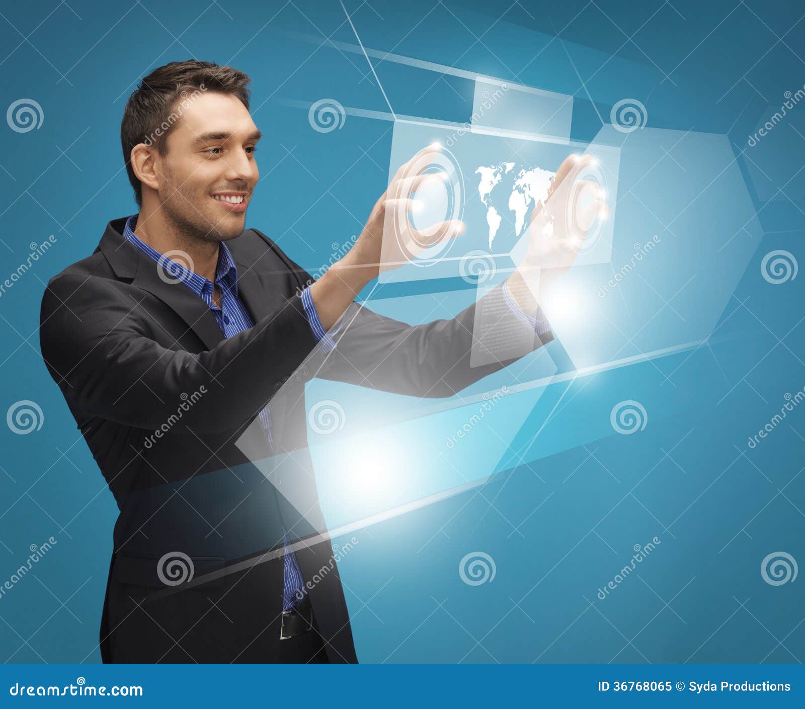 Man in Suit Working with Virtual Screens Stock Image - Image of partner ...