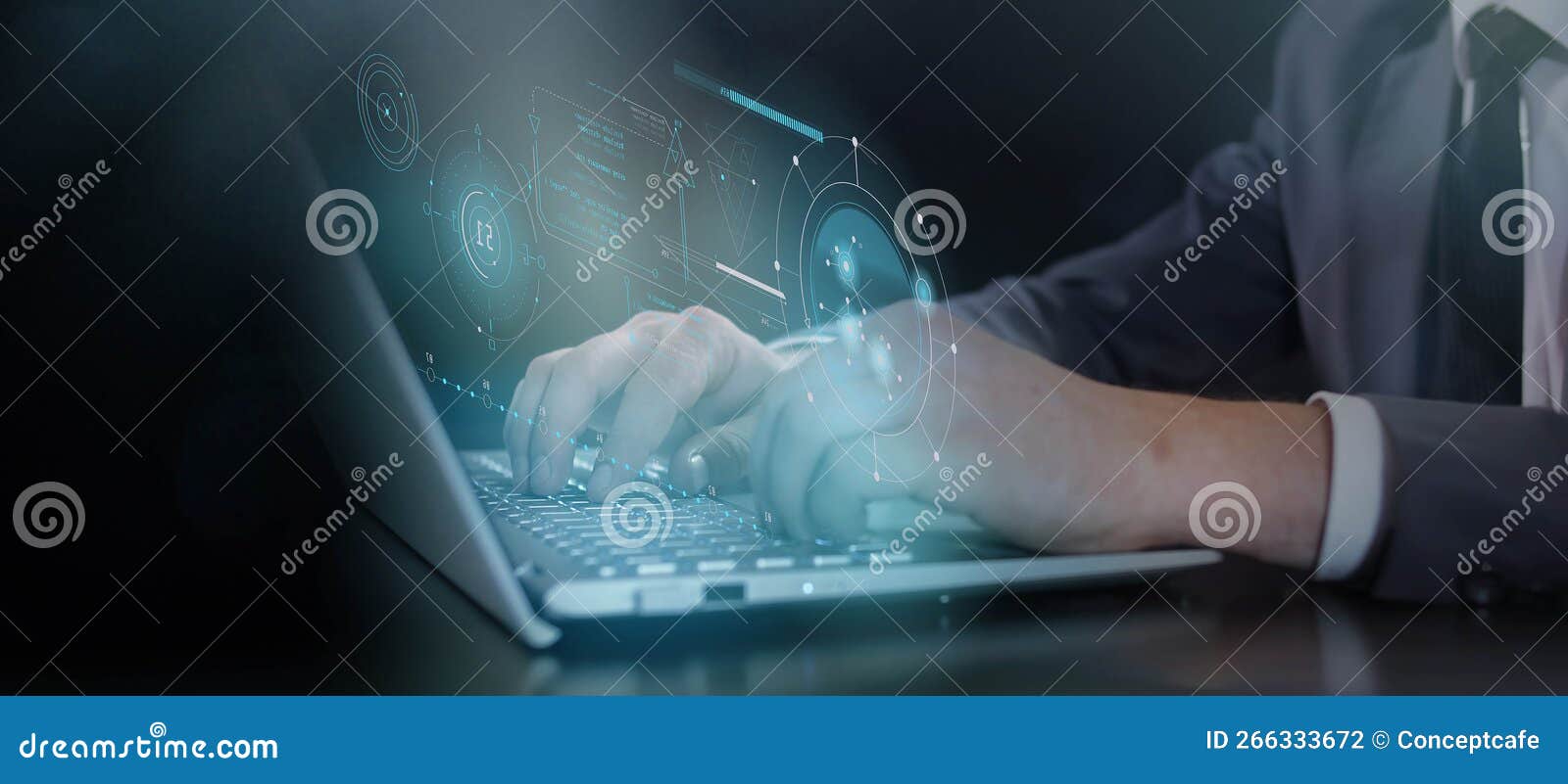 Hands Typing on Keyboard and Virtual Infographic Data Stock Photo ...