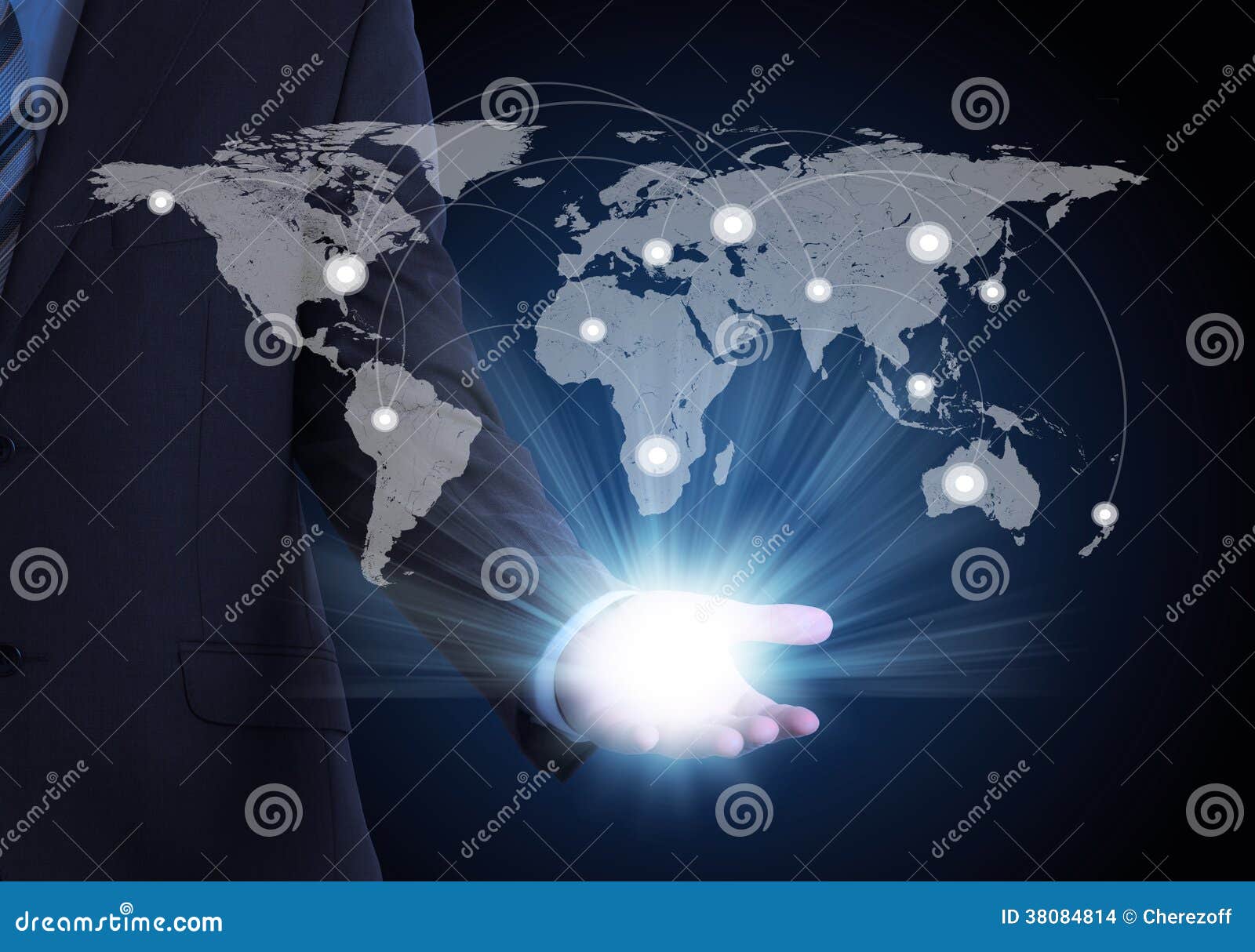 Man in Suit, World Map and Contacts Stock Photo - Image of hand ...