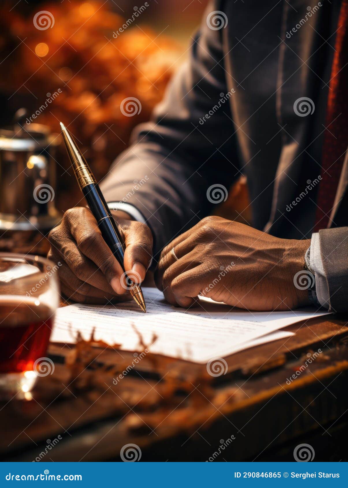 A Man in a Suit Writing on a Piece of Paper, AI Stock Image - Image of ...