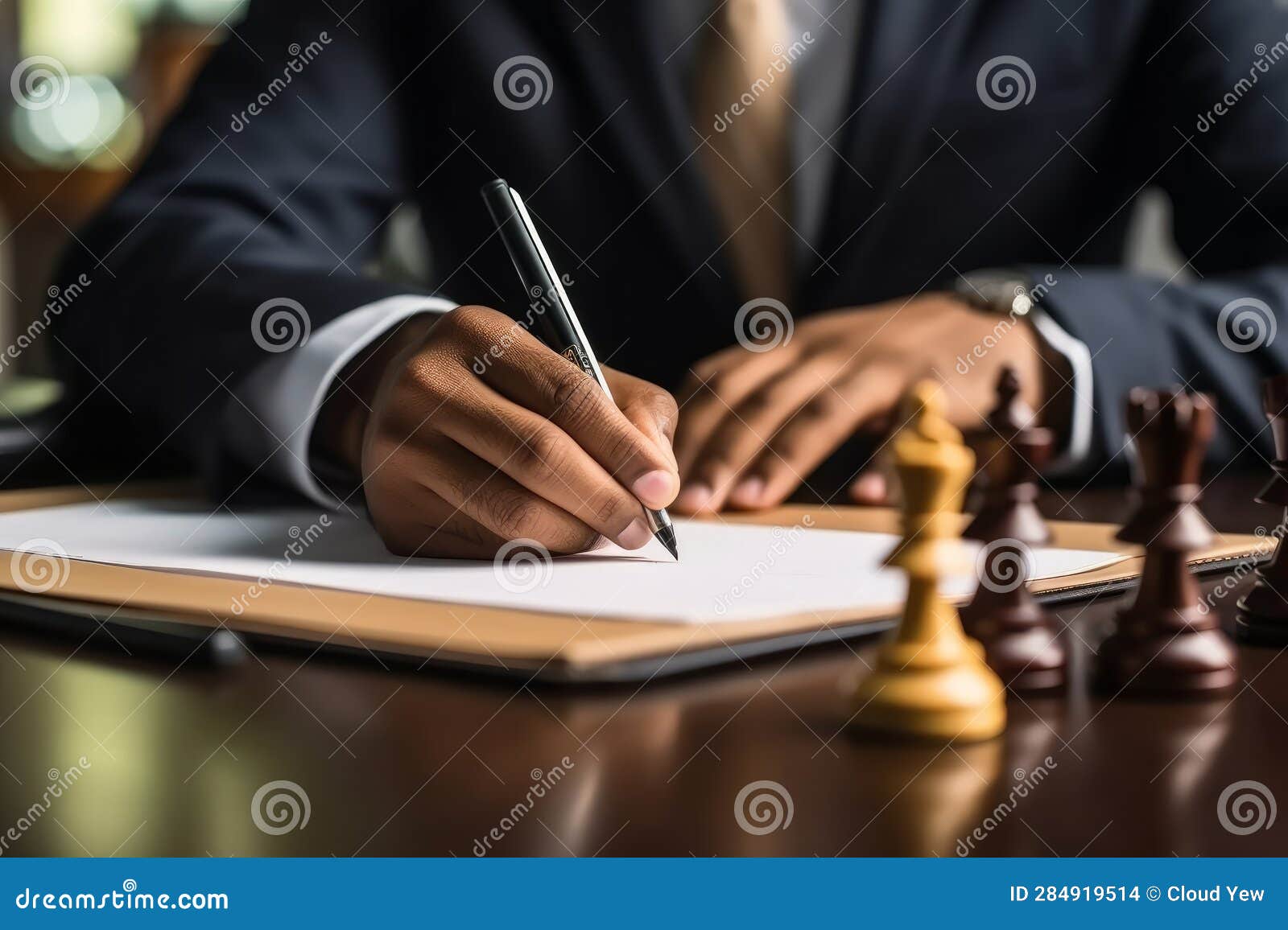 A Man in a Suit Writing on a Piece of Paper Stock Illustration ...