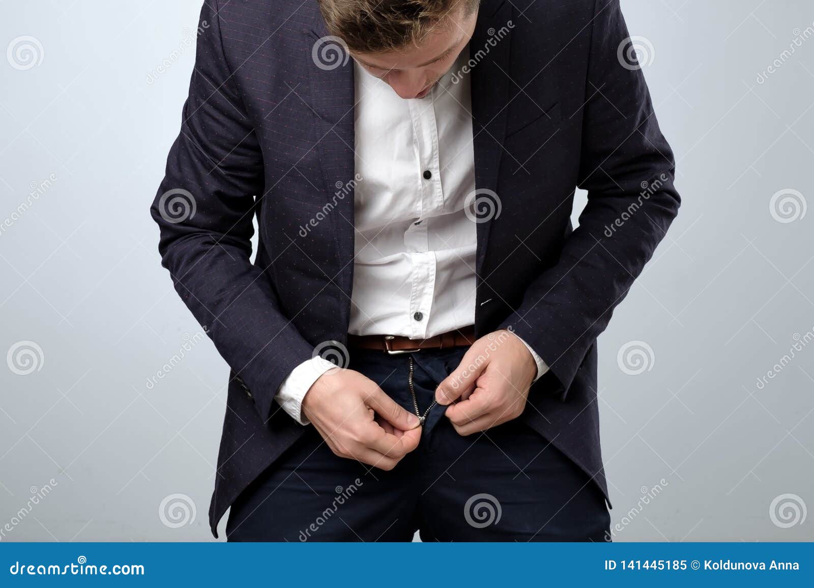 Man in Suit Zip His Pants Up. Problem with Broken Fly Stock Image ...