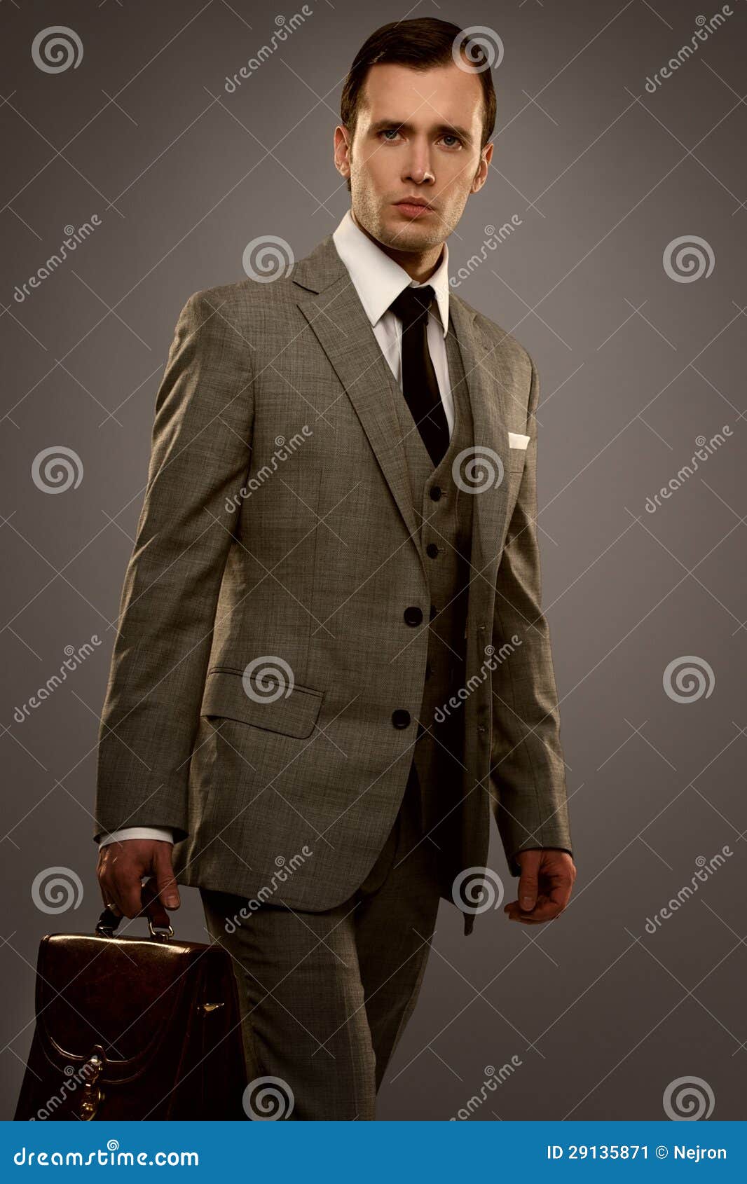 Man with suitcase stock image. Image of grey, handsome - 29135871