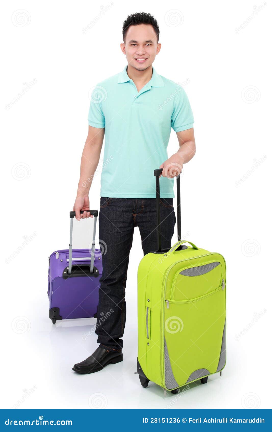 Man with Suitcase Ready To Go Stock Photo - Image of model, baggage ...