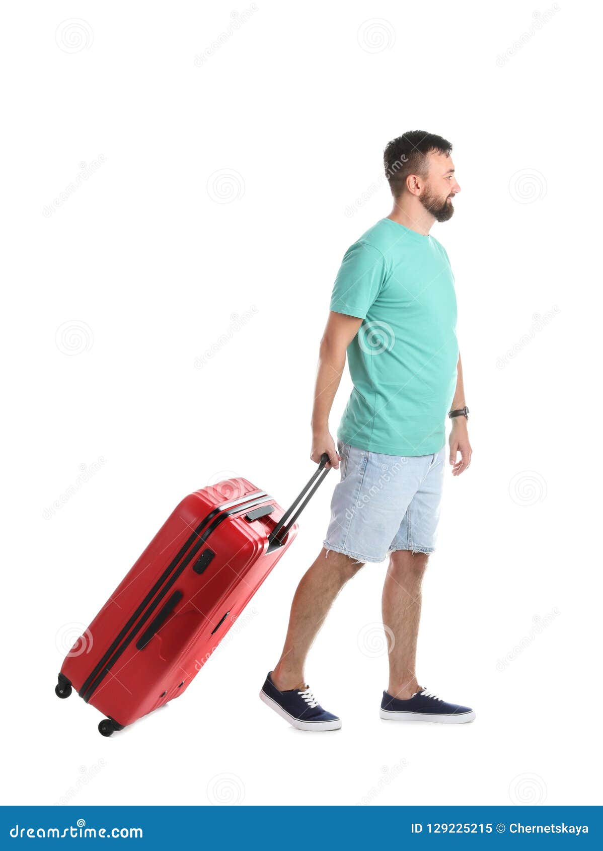 Man with Suitcase on White Background Stock Image - Image of luggage ...