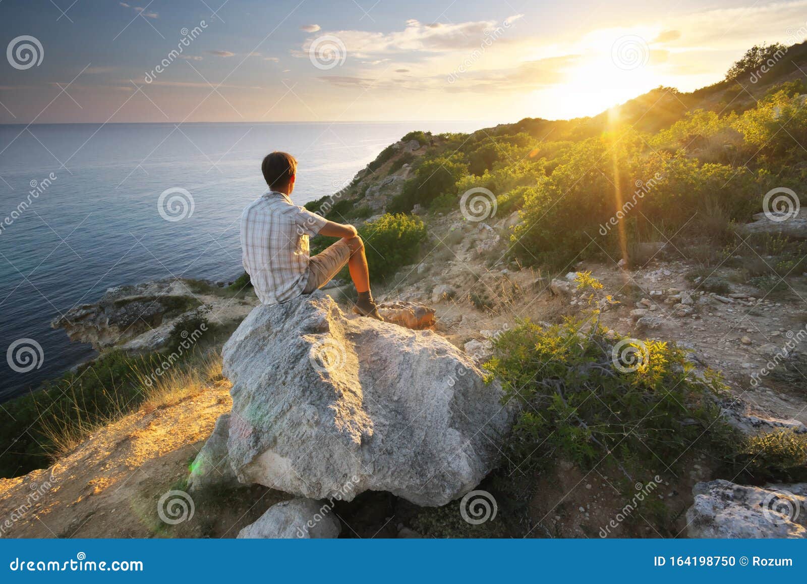 Man and sunrise stock photo. Image of leisure, male - 164198750