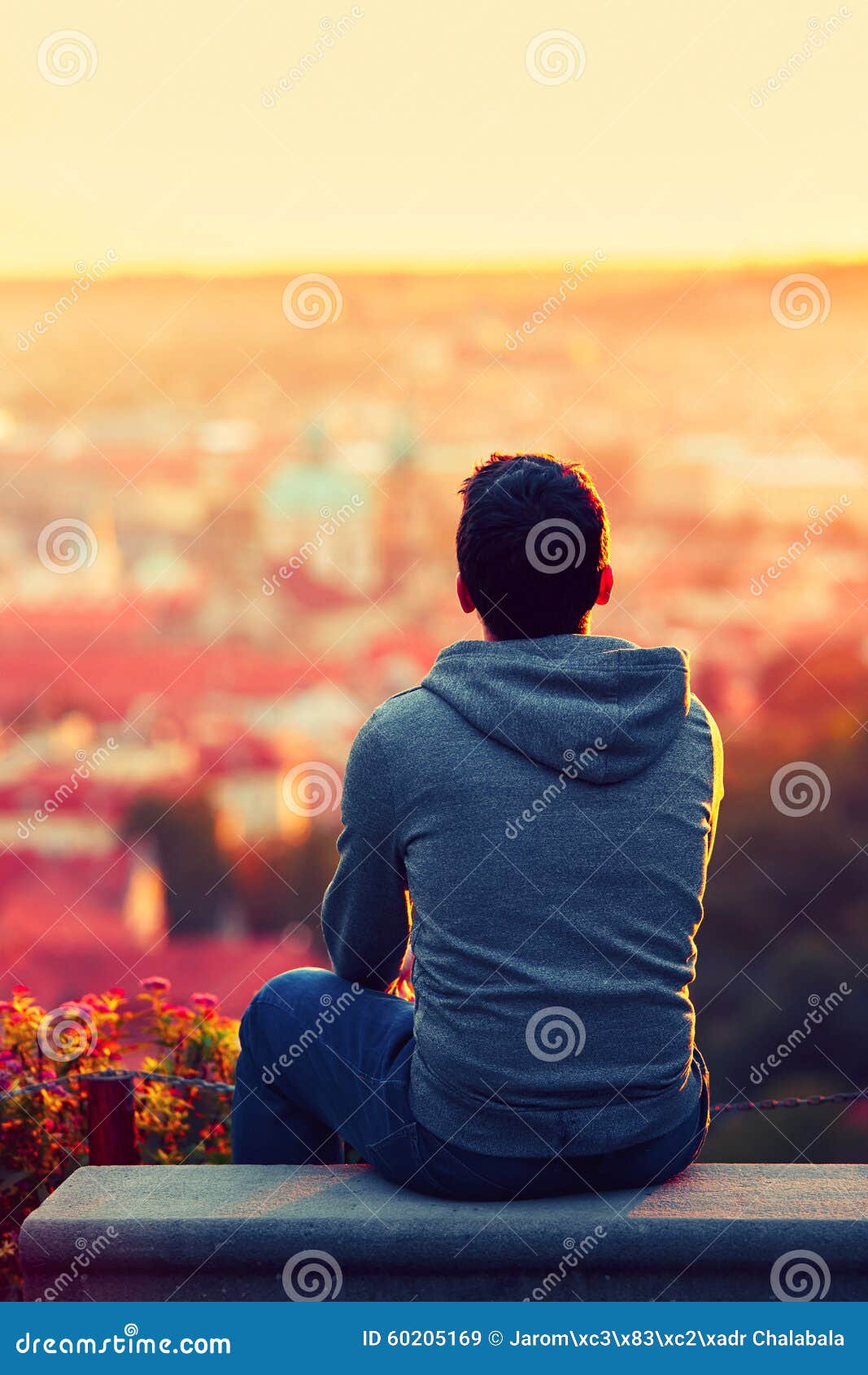 Man at the sunrise stock image. Image of cityscape, dusk - 60205169
