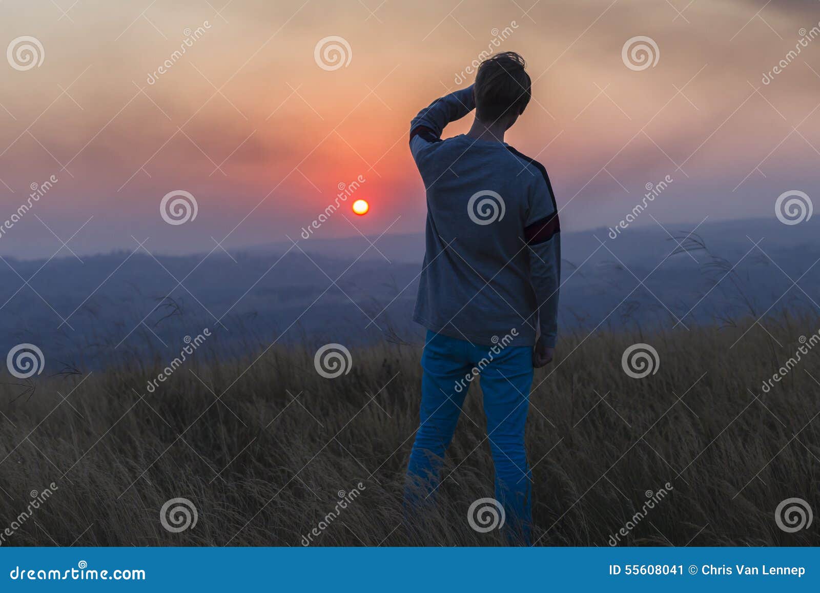 Man Sunset Landscape stock image. Image of countryside - 55608041