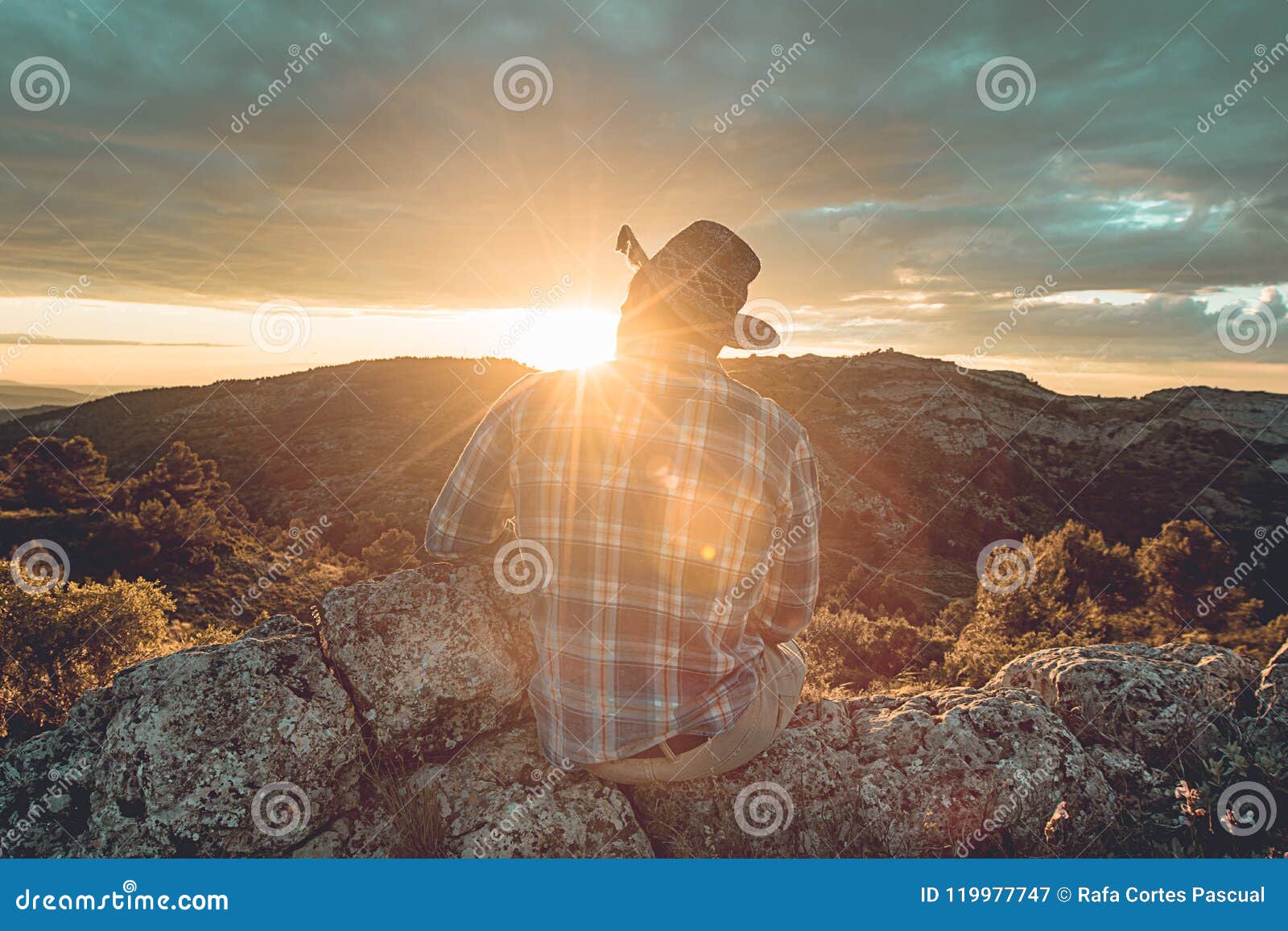 Man at sunset stock image. Image of sunset, mountaineering - 119977747