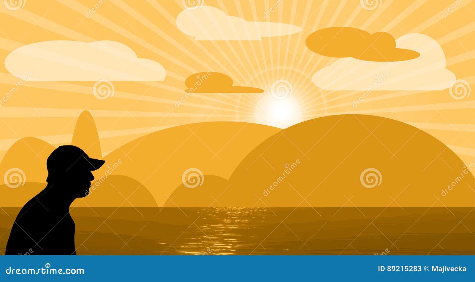 Man at sunset stock vector. Illustration of summer, happiness - 89215283