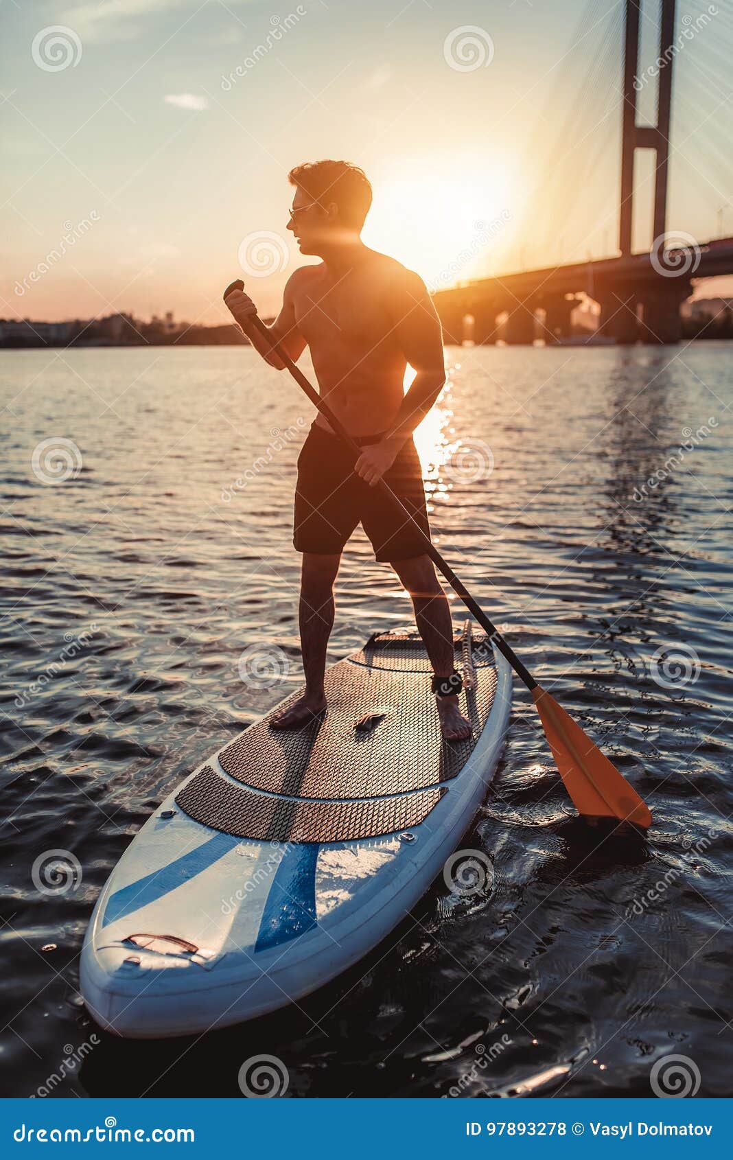 Man on SUP board stock photo. Image of holidays, paddling - 97893278