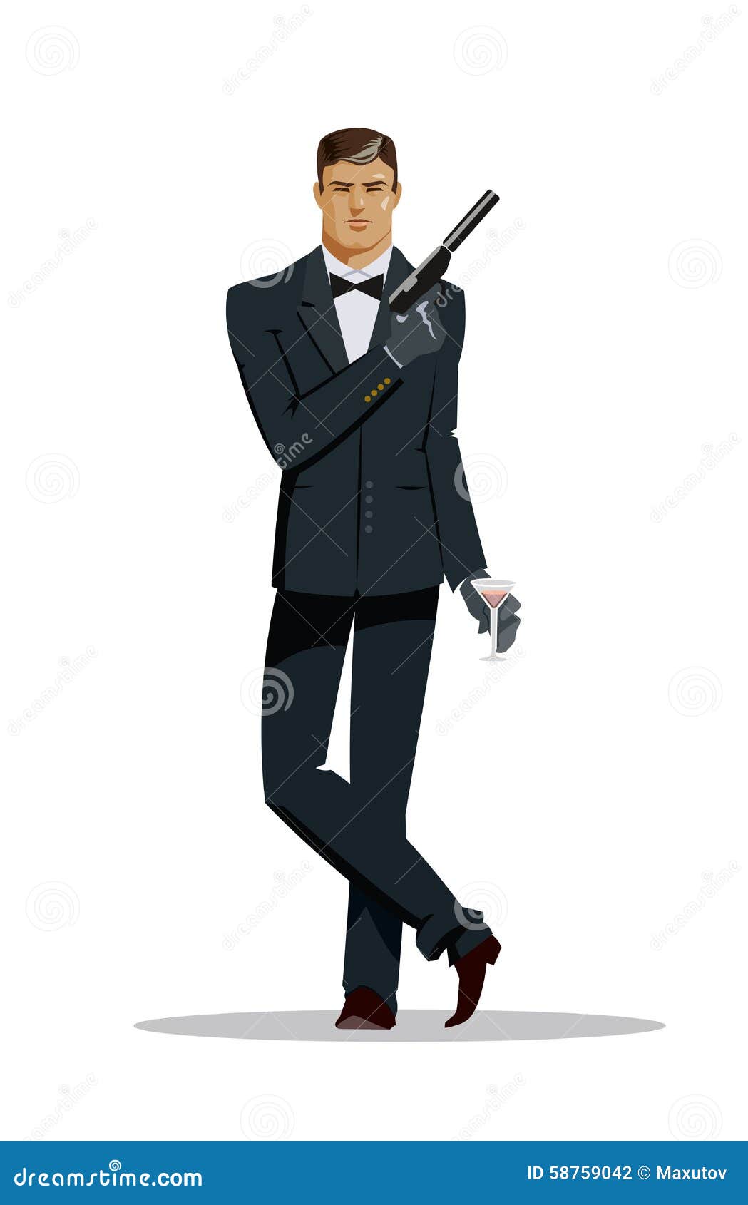 Man Super Agent. in a Black Suit with a Pistol Stock Vector ...