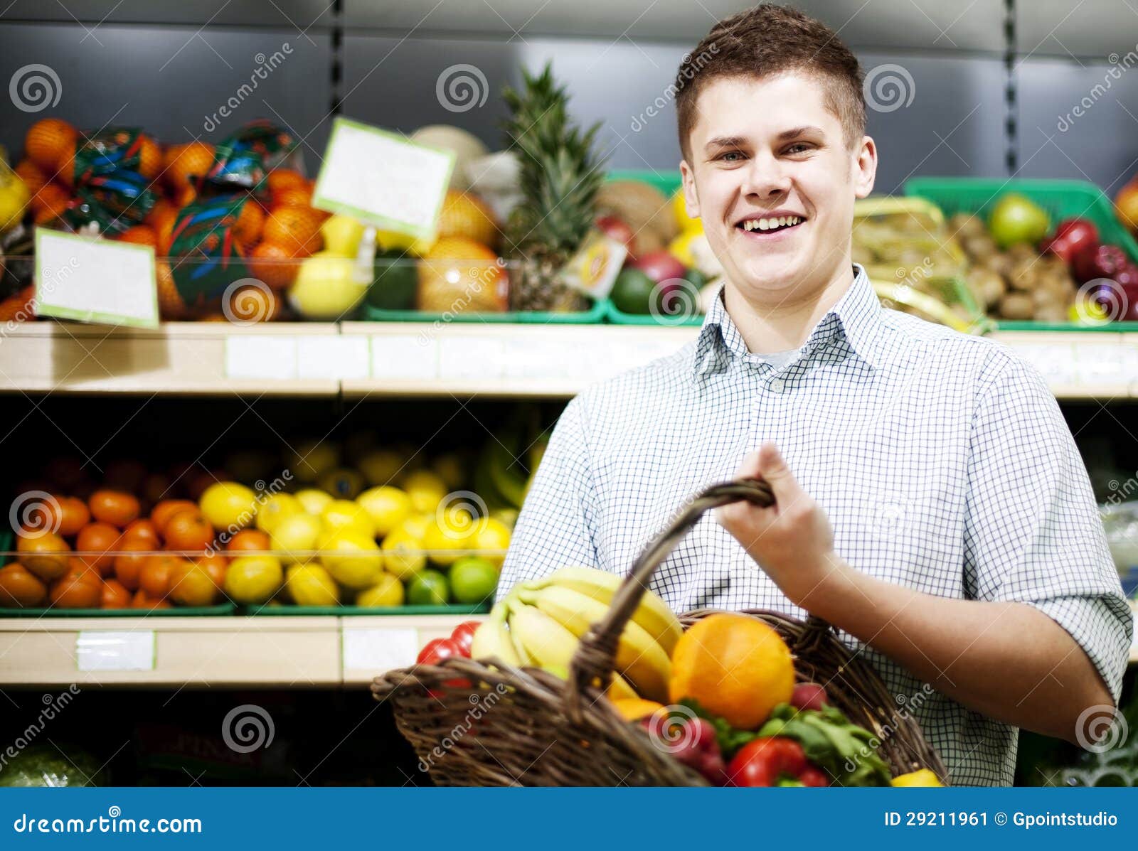 Man in supermarket stock image. Image of healthy, examining - 29211961