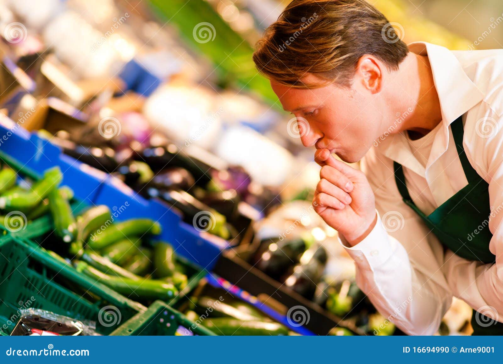 Man in Supermarket As Shop Assistant Stock Photo - Image of vegetables ...