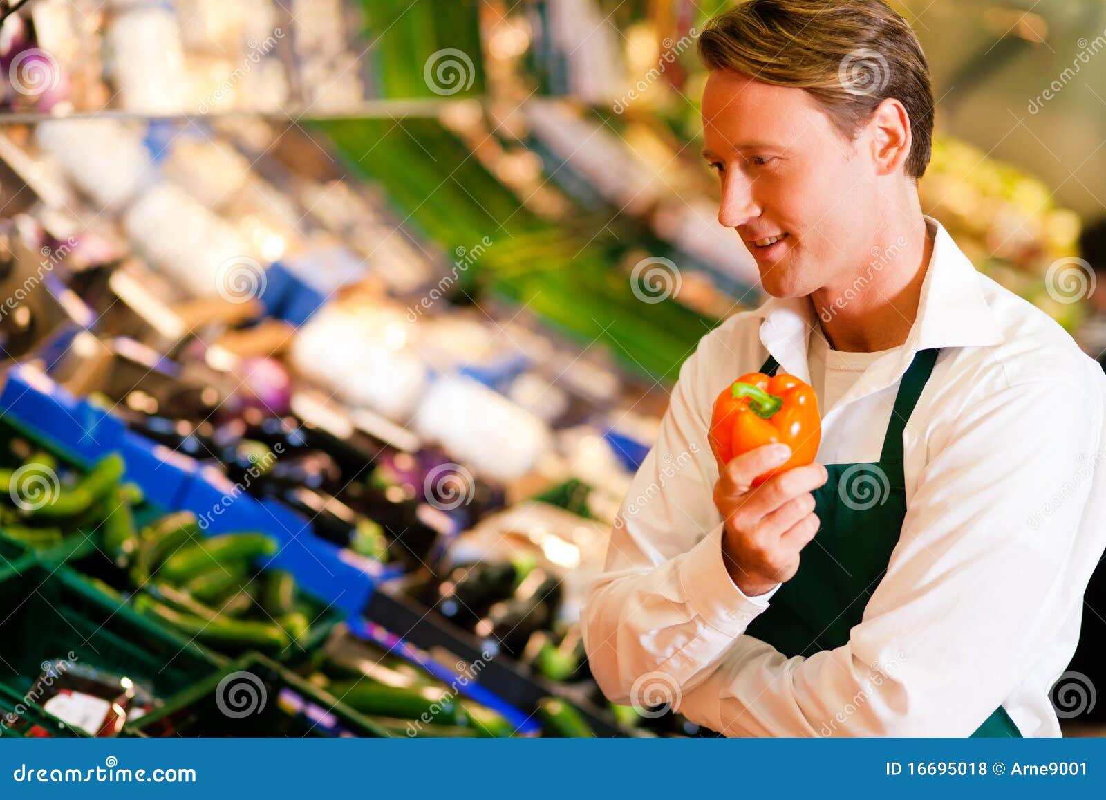 Man in Supermarket As Shop Assistant Stock Photo - Image of adult, shop ...