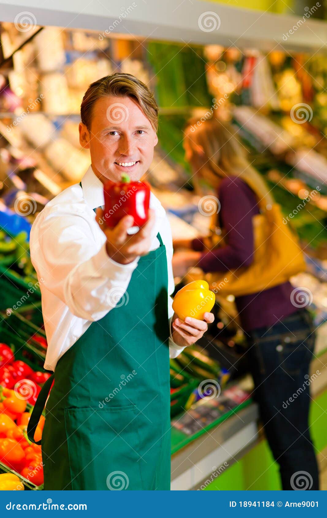 Man in Supermarket As Shop Assistant Stock Photo - Image of people ...