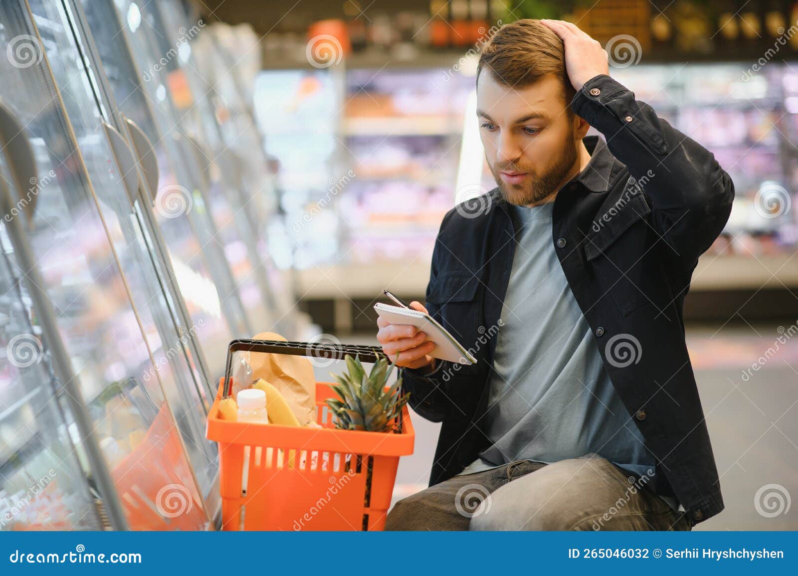Man in Supermarket, Grocery Store Customer Stock Photo - Image of cart ...