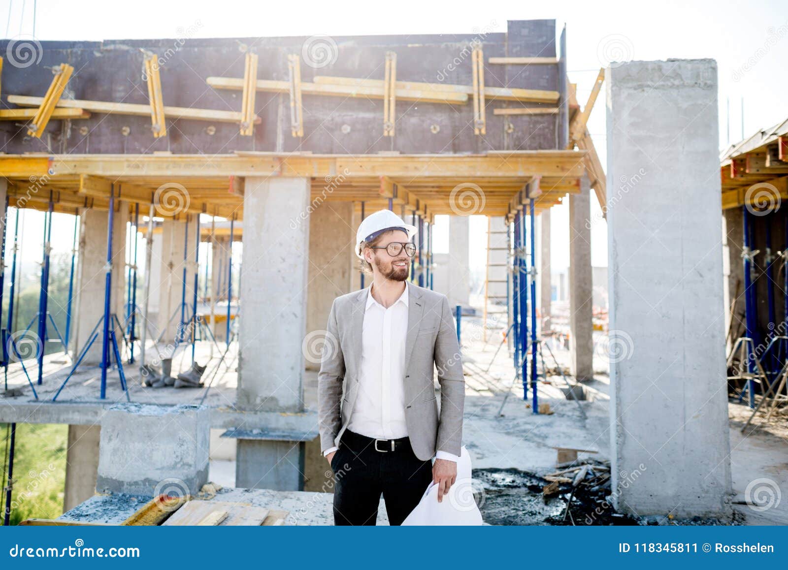 Man on the Structure Outdoors Stock Image - Image of inspection, plan ...