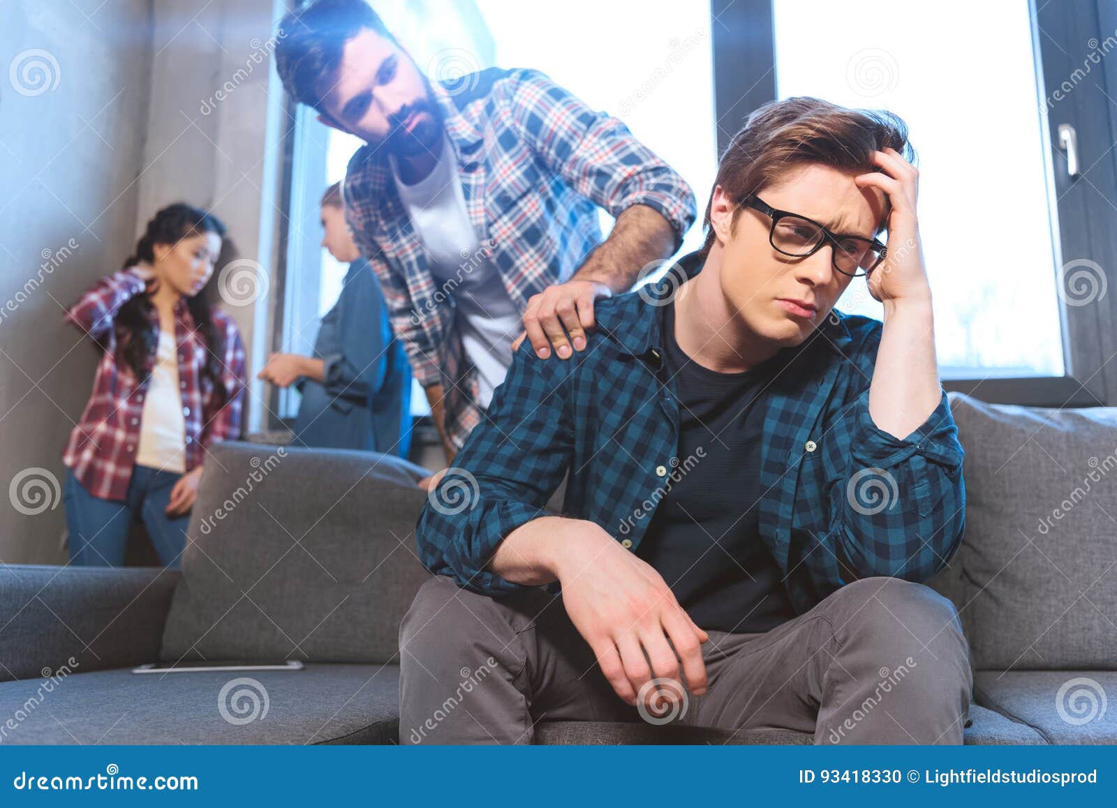 Man supporting his friend stock photo. Image of house - 93418330