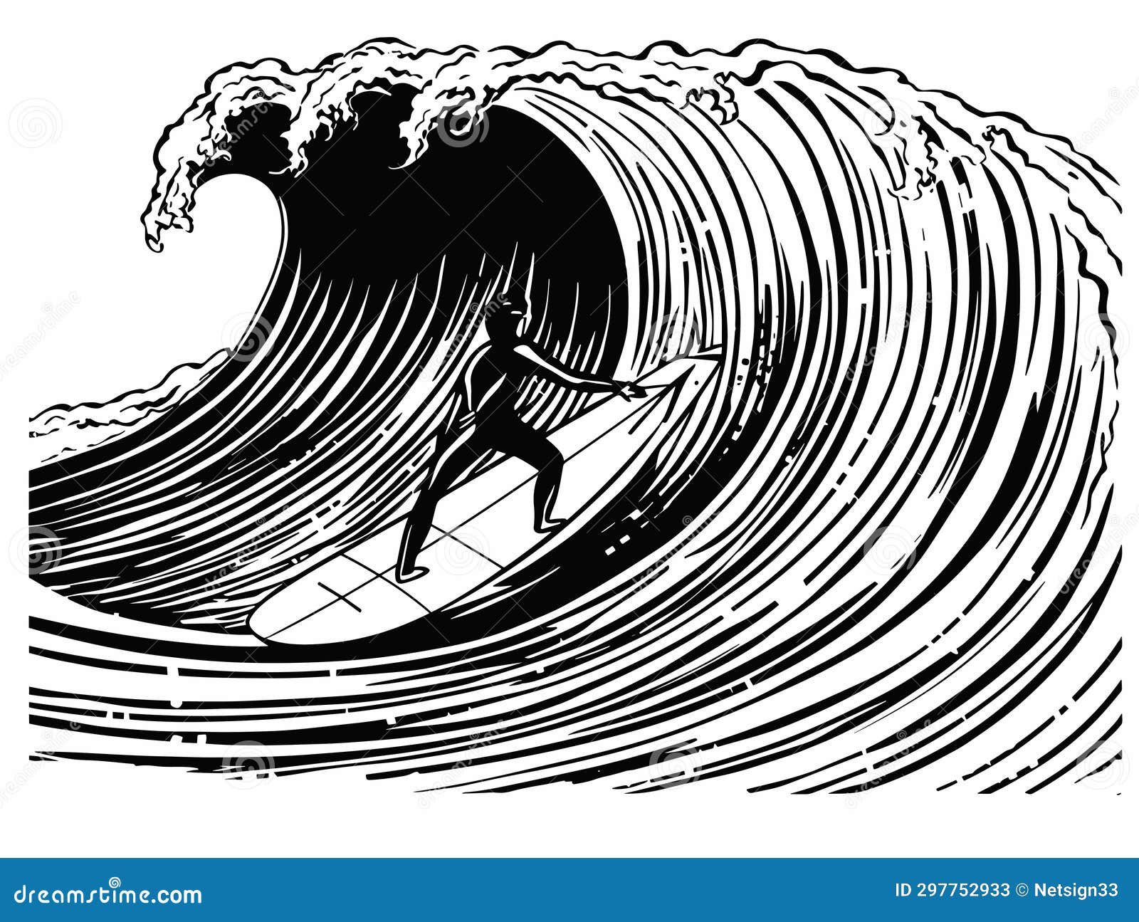 A Man on a Surfboard Riding a Large Wave - Simple Black and White about ...