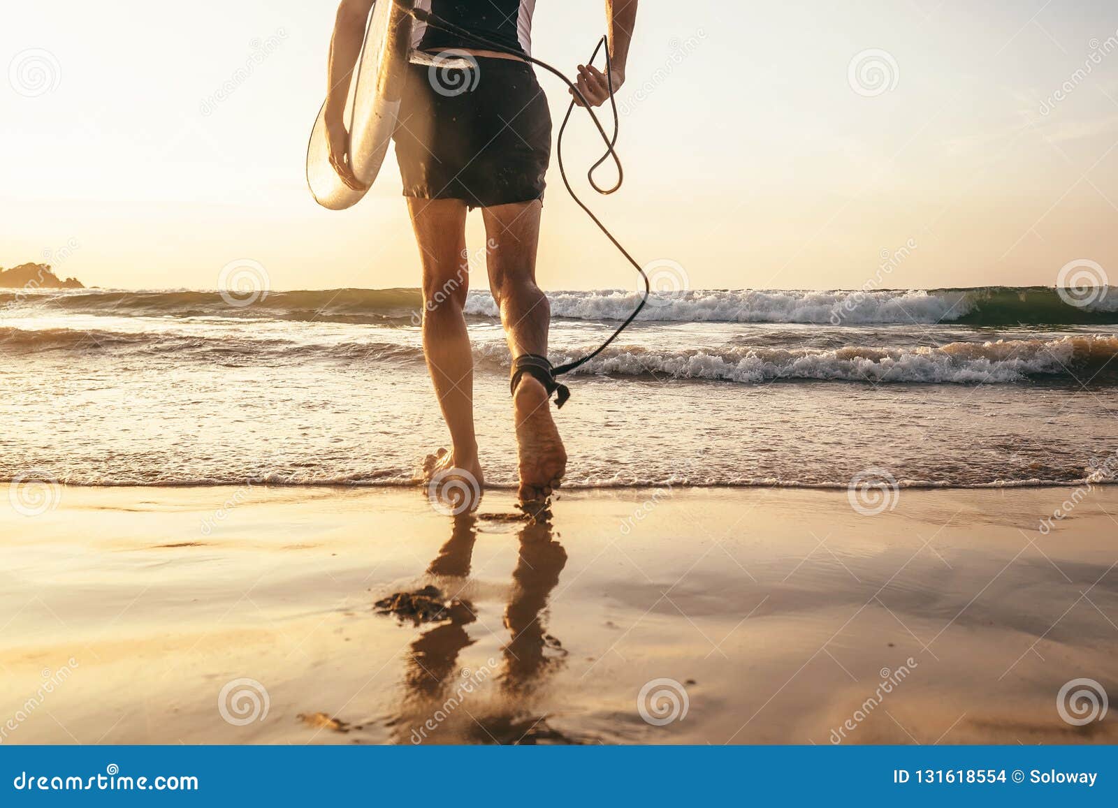 Man Surfer Run in Ocean with Surfboard. Close Up Legs Image Stock Photo ...