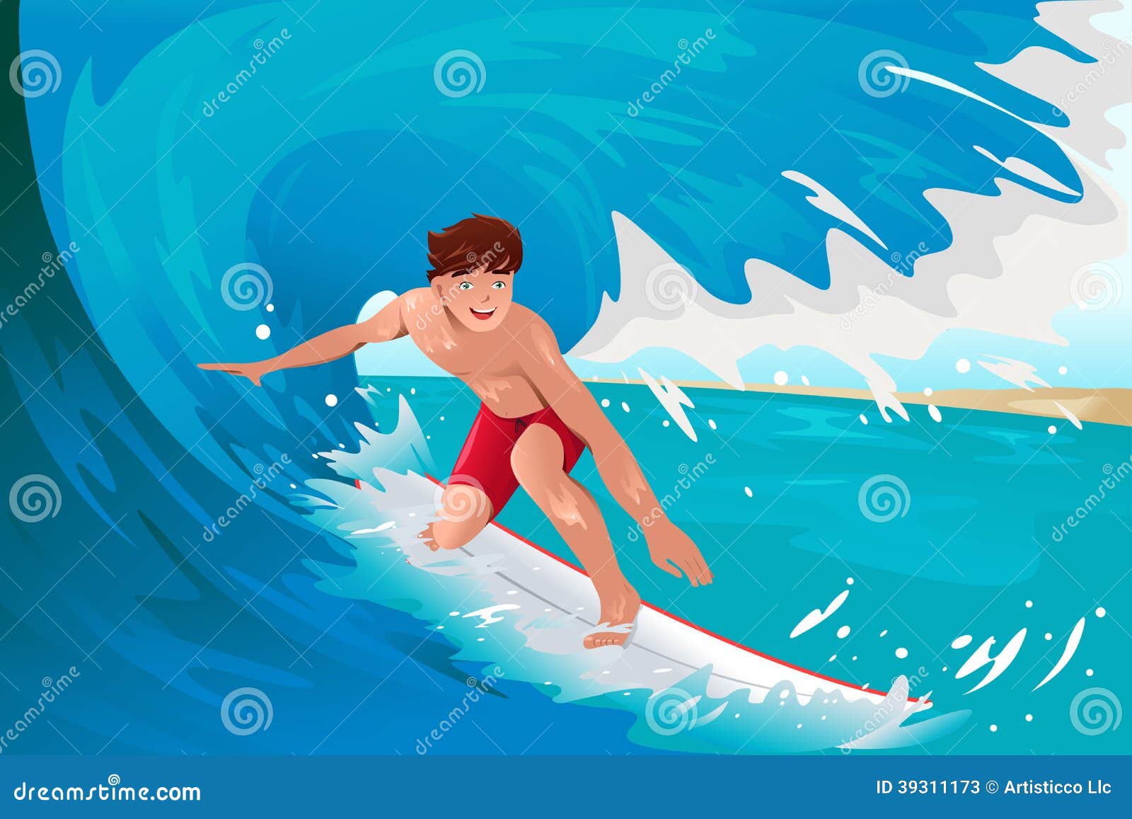 Man surfing on the ocean stock vector. Illustration of beach - 39311173