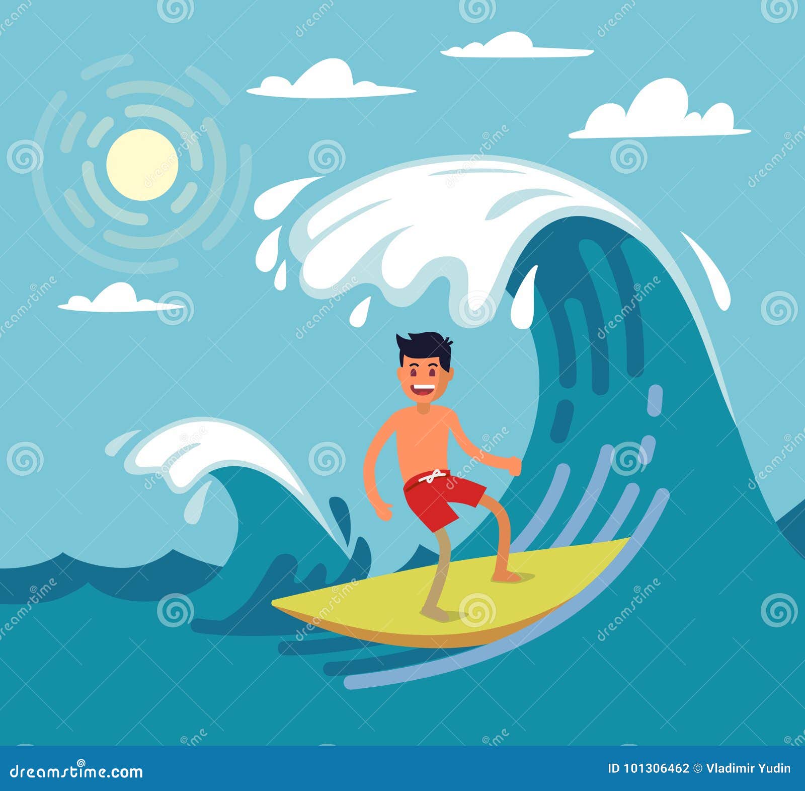 Man surfing on wave. stock vector. Illustration of round - 101306462