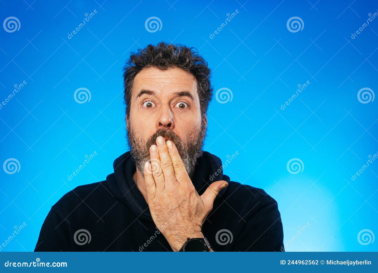 Man Surprised, Emotions Portraits on Blue Background Stock Photo ...